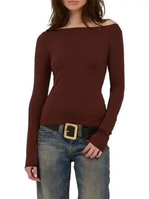 PROJECT SOCIAL T Vera Boat Neck Long Sleeve Top - Dark Mocha