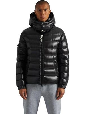 JACK1T Quilted Hooded Puffer Jacket With Down Filling - Black