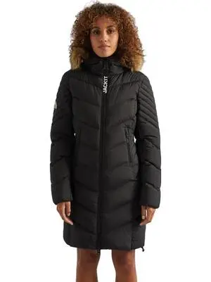 JACK1T Longline Quilted Puffer Coat With Hood - Black