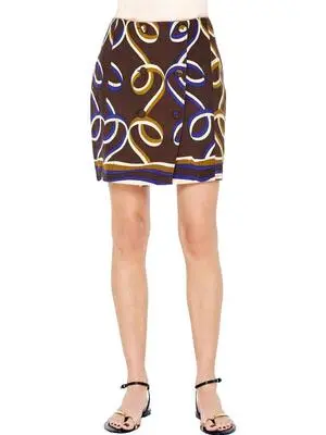 CIEBON Megan Cotton Miniskirt With Swirling Print - Brown Multi