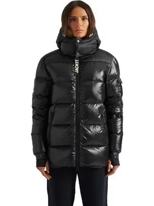 JACK1T High Collar Down Puffer Jacket - Black/stone