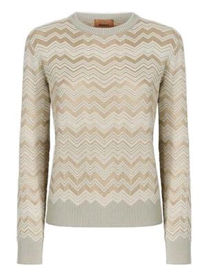 Missoni Zig Zag Crewneck Sweater In Viscose And Wool - Beige