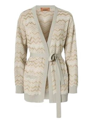 Missoni Zig Zag Belted Viscose And Wool Cardigan - Beige