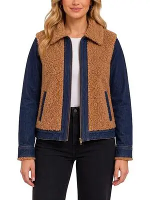 LIVERPOOL Faux Shearling & Denim Zip-up Jacket - Cinder Bloom