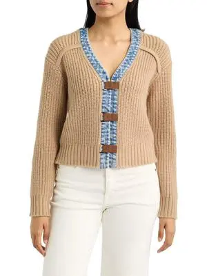 CITY BLUES Denim Trim Cardigan - Tan