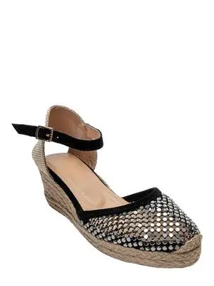 FOREVER & ALWAYS SHOES Drelix Leather Espadrille Sandal - Black Suede