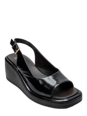 FOREVER & ALWAYS SHOES Leather Platform Wedge Sandal - Black