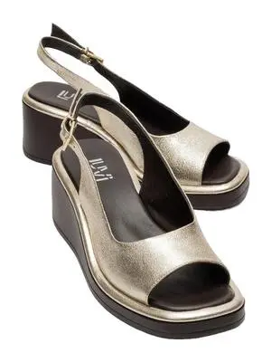 FOREVER & ALWAYS SHOES Leather Platform Wedge Sandal - Gold