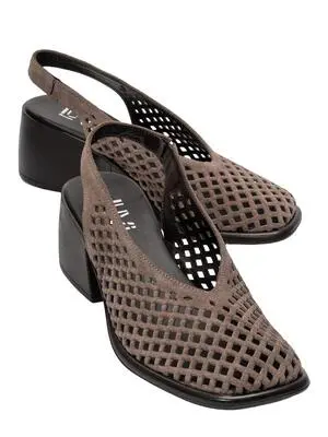 FOREVER & ALWAYS SHOES Monvera Block Heel Leather Slingback Sandal - Mink Suede