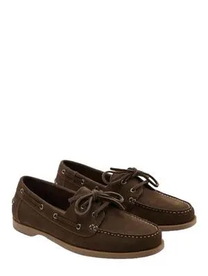 Mango MANGO Suede Boat Shoes With Lace Up Closure Brown