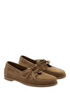 Mango MANGO Suede Boat Shoes With Lace Up Closure Leather