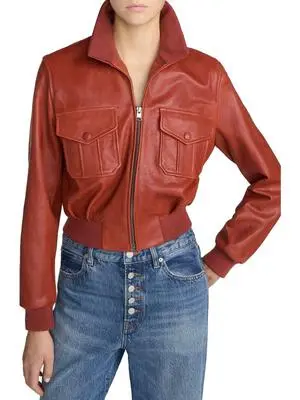 FRAME Ace Leather Bomber Jacket - Paprika