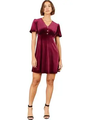 YUMI Yumi Diamante Bow Velvet Skater Dress Burgundy