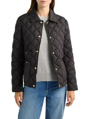 Bernardo Quilted Liner Jacket With Spread Collar - Black