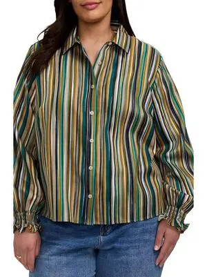 Foxcroft Vivienne Cotton Poplin Button-up Shirt - White/green Multi