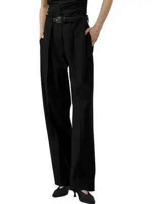 Lilysilk Box Pleated Silk-wool Wide Leg Trousers - Black