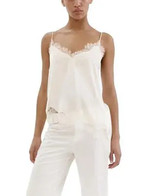 Mango Asymmetrical Lace Trim Camisole - Ivory White