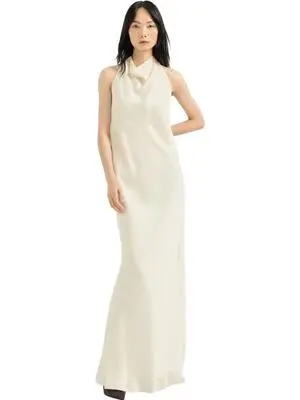 Brunello Cucinelli Silk Satin Halterneck Maxi Dress - Panama