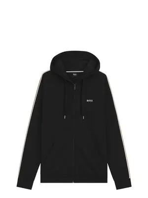 BOSS Cotton Full-zip Hoodie With Striped Sleeves - Black