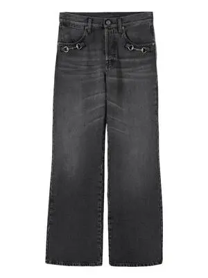 Gucci Cotton Denim Pants With Horsebit Detail - Black