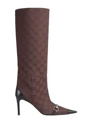 Gucci Dark Gg Canvas Stiletto Boot - Brown