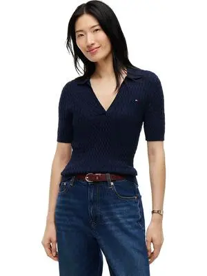 Tommy Hilfiger Short Sleeve Cable Knit Polo - Dark Blue