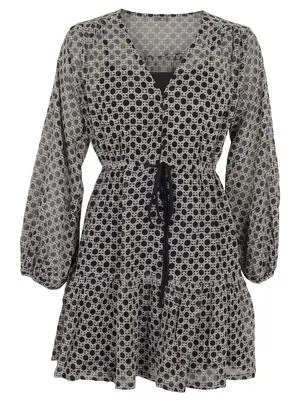 MODENAIRE Polka Dot Embroidered Lace V-neck Dress - Black