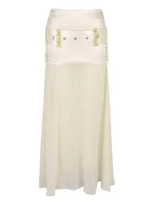MODENAIRE Sheer High-waist Flowing Skirt With Embellishment - Yellow