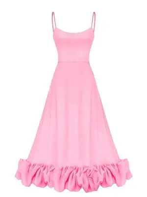 POST MERIDIEM Bustier Midi Dress With Flounce Hem - Pink