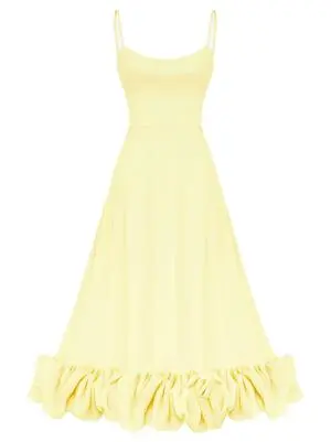 POST MERIDIEM Flounce Bustier Midi Dress - Yellow