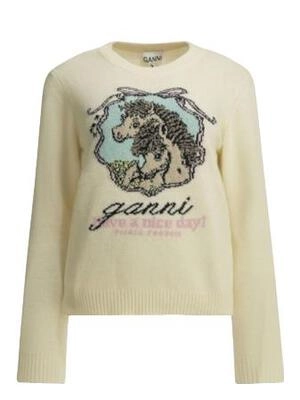 GANNI Crewneck Sweatshirt With Horse Graphic - White