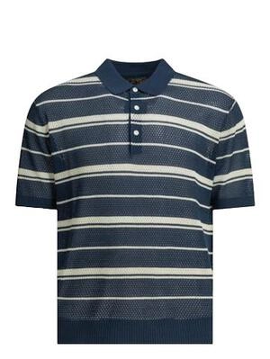 BEAMS Striped Buttondown Polo Shirt - Blue