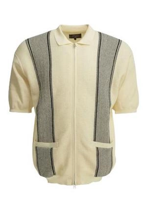 BEAMS Textured Knit Zipper Polo Shirt White