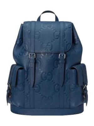 Gucci Gg Jumbo Logo Leather Backpack - Navy Blue
