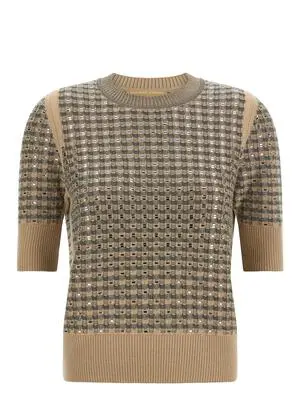 Ermanno Scervino ERMANNO SCERVINO Check Knit With Crystals Beige