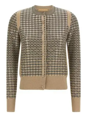 ERMANNO SCERVINO ERMANNO SCERVINO Checkered Virgin Wool And Cashmere Cardigan With Sequins