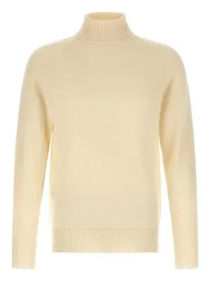 MA'RY'YA High Neck Sweater With Side Slits In Cashmere And Virgin Wool Blend - White