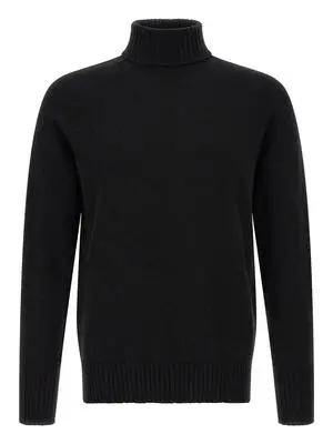 MA'RY'YA High Neck Ribbed Sweater With Side Slits - Black