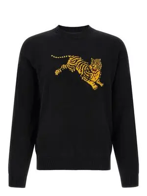 Kenzo Jumping Tiger Intarsia Crew Neck Sweater - Black