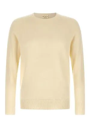 MA'RY'YA Crew Neck Raglan Sleeve Fine Knit Sweater With Side Slits - White