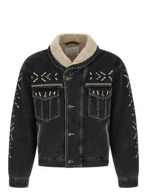 MARANT Jackson-gb" Embroidered Denim Jacket With Shawl Collar - Black