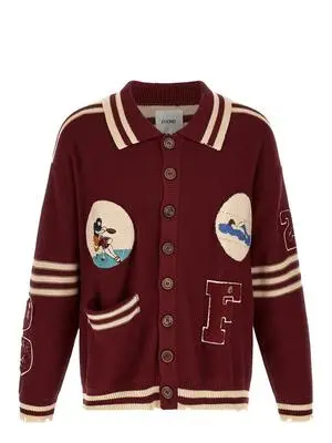 FOUND Fin Varsity Collared Cardigan - Bordeaux