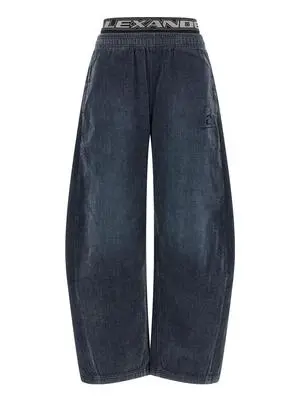 Alexander Wang ALEXANDER WANG Wide Leg Denim Pants With Jacquard Logo Waistband Black