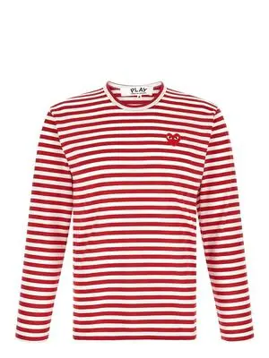 Play Comme Des Garcon Striped T-shirt With Heart Patch - White