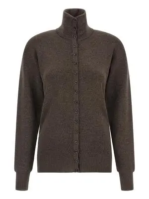 LEMAIRE Buttoned Wool High Neck Cardigan - Brown