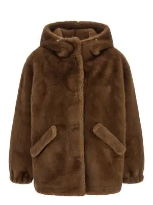 LOU ANDREA Eco-fur Hooded Jacket - Brown