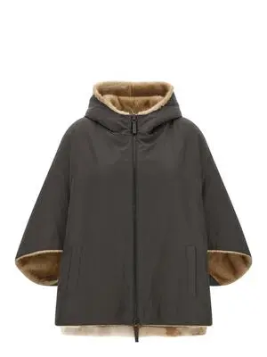 LOU ANDREA Reversible Hooded Cape With Faux Fur Trim - Gray