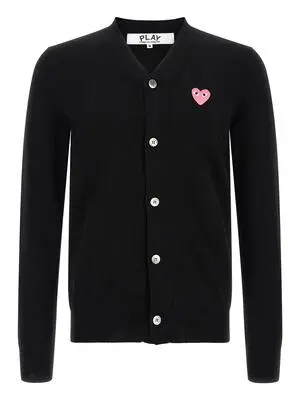 Play Comme Des Garcon Wool Cardigan With Heart Patch - Black