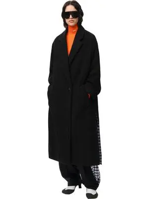Loewe Wool And Cashmere Double-breasted Coat With Gingham Lining - Black