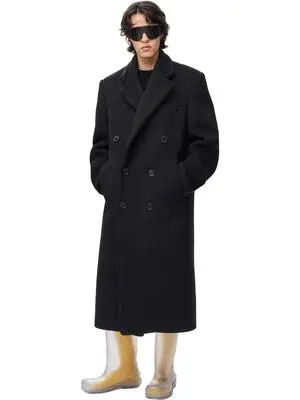 Loewe Double-breasted Wool Blend Coat - Black